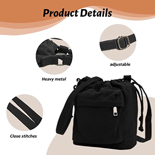 Emprier Women's Small Bucket Bags and Purse Small Canvas Tote Handbag Drawstring Hobo and Shoulder Handbags Black