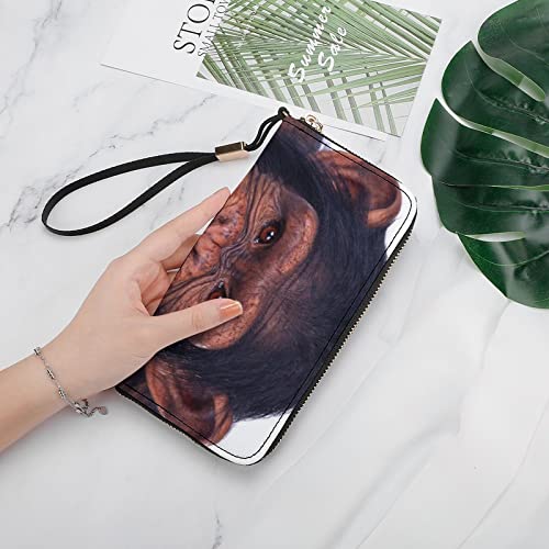FunnyStar Big Monkey Orangotan Face Women's Long RFID Hand Wallet Wristlet Clutch Purse PU Leather Handbag with Wrist Strap