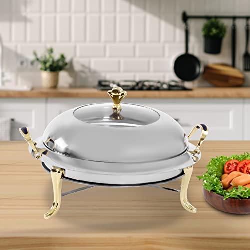 KOLHGNSE Chafing Dish Buffet Set, Round Stainless Steel Chafer, Buffet Servers and Warmers Set Warming Tray with Glass Window for Wedding, Parties, Banquet, Events