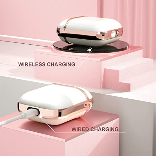 Maxjoy for AirPods Case Cover, Cute Hard Air Pod Case for Women Men Protective Shockproof iPod Cover with Keychain Compatible with Apple AirPods 2nd 1st Generation Charging Case 2&1, White