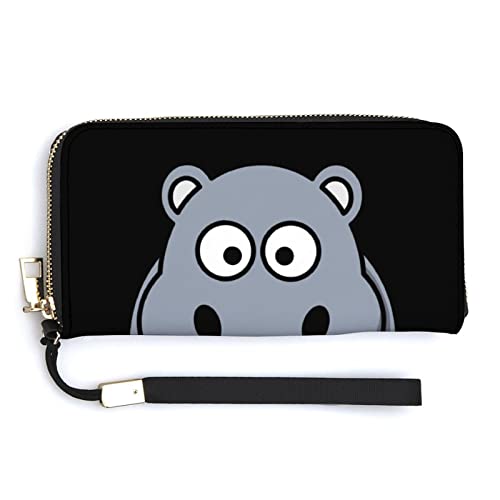 FunnyStar Grey Hippo Women's Long RFID Hand Wallet Wristlet Clutch Purse PU Leather Handbag with Wrist Strap