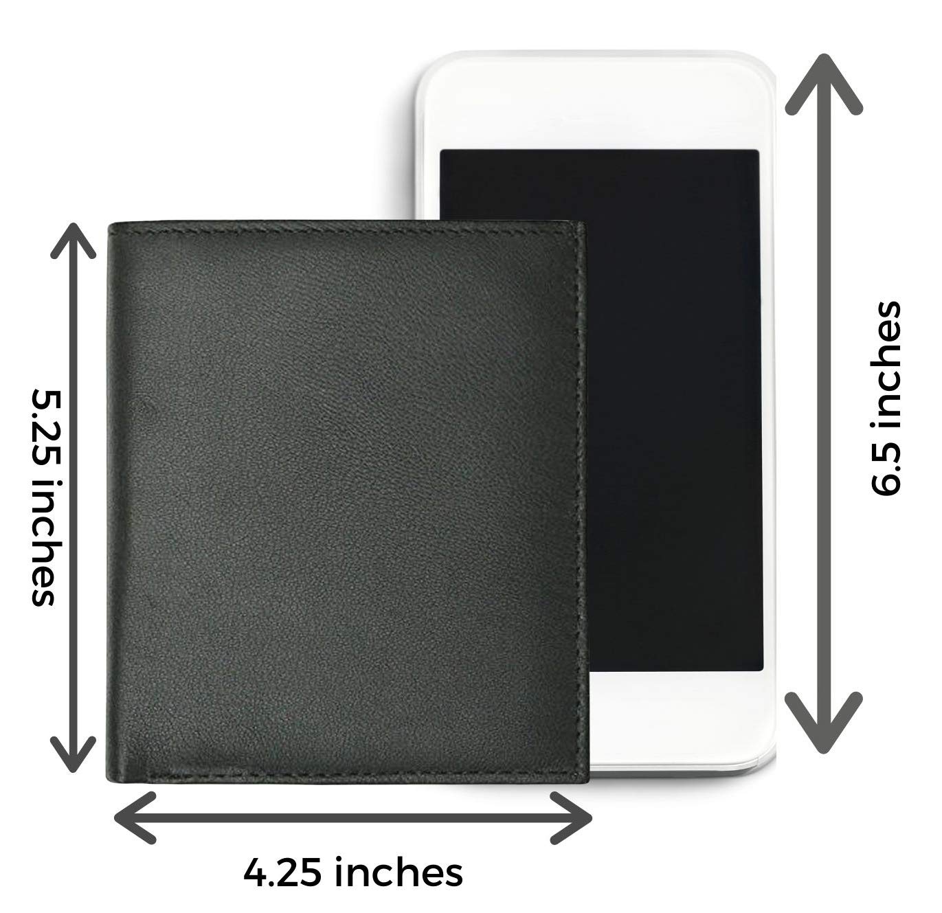 Texan Bull Bifold Genuine Leather RFID Blocking Wallet For Men Card Slots, 19 Cards, 2 ID Windows (Black)