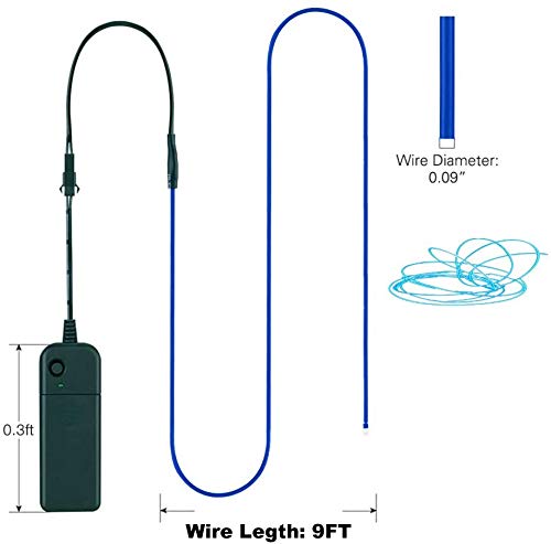 MaxLax EL Wire Portable Set, 9ft Cuttable Battery Pack Neon Glowing Electroluminescent Wire Light kit(Green, Blue, Red, White, Pink) for Halloween Decorations DIY