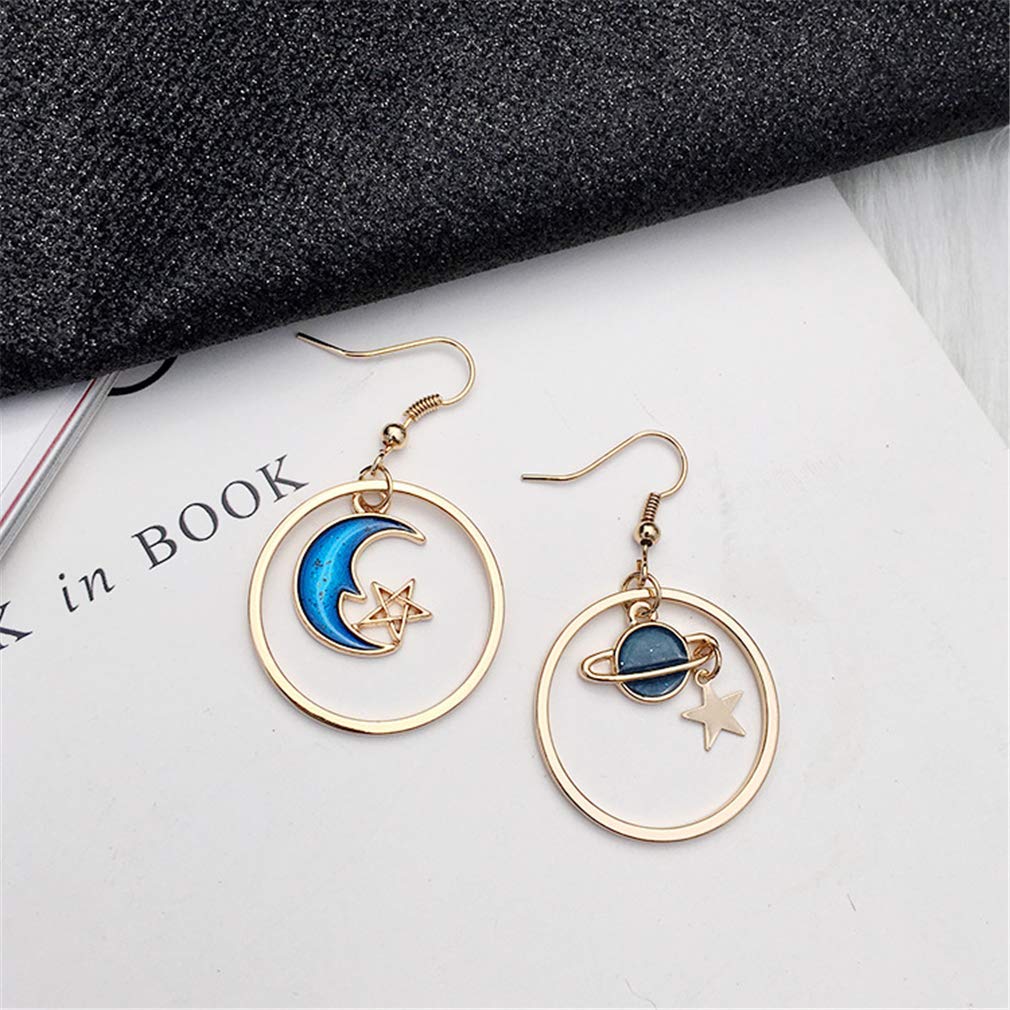 Enamel Moon Star Earth Planet Drop Hook Earrings Long Pendant Dangle Earrings Jewelry for Women Girls Creative and Useful