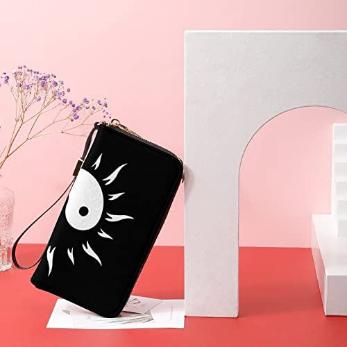 FunnyStar The Sun Yin Yang Women's Long RFID Hand Wallet Wristlet Clutch Purse PU Leather Handbag with Wrist Strap