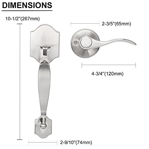 Knobonly Single Cylinder Handleset with Lever Handle for Interior Doors, Contemporary Hardware Single Cylinder Deadbolt Handle Set Satin Nickel, Reversible for Right/Left Handed Door
