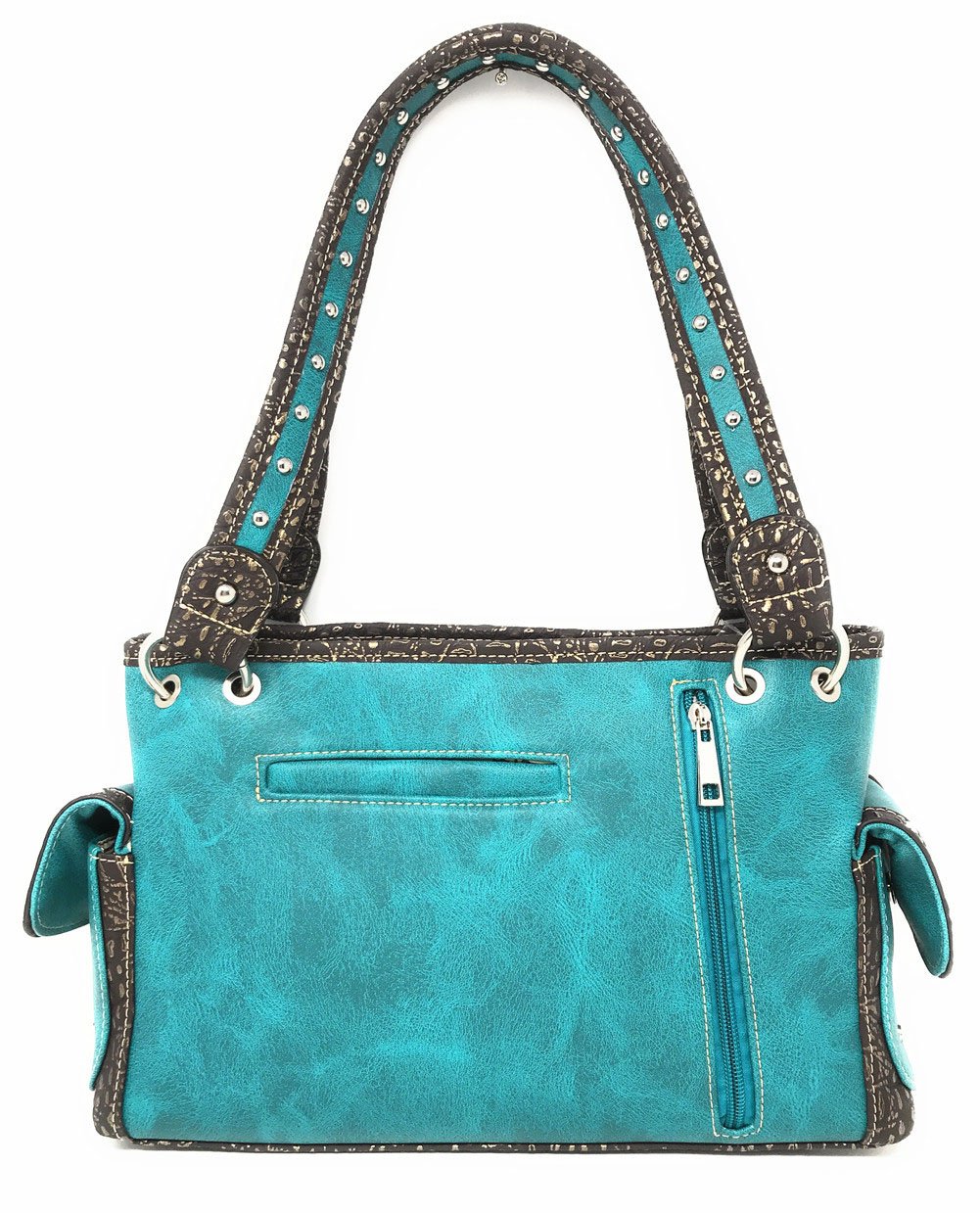 Texas West Women's Embroide Sugar Skull Handbag Purse Wallet Set in Multi Color (Turq)