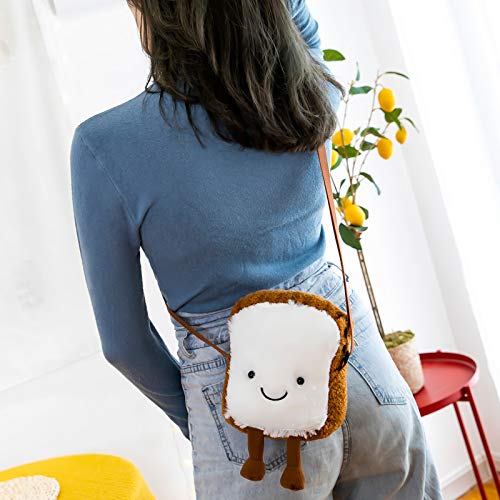 V&E Sliced Bread Plush Purse Messenger Bag Crossbody Shoulder Bags Toast The Best Thing Since Sliced Bread White and Brown