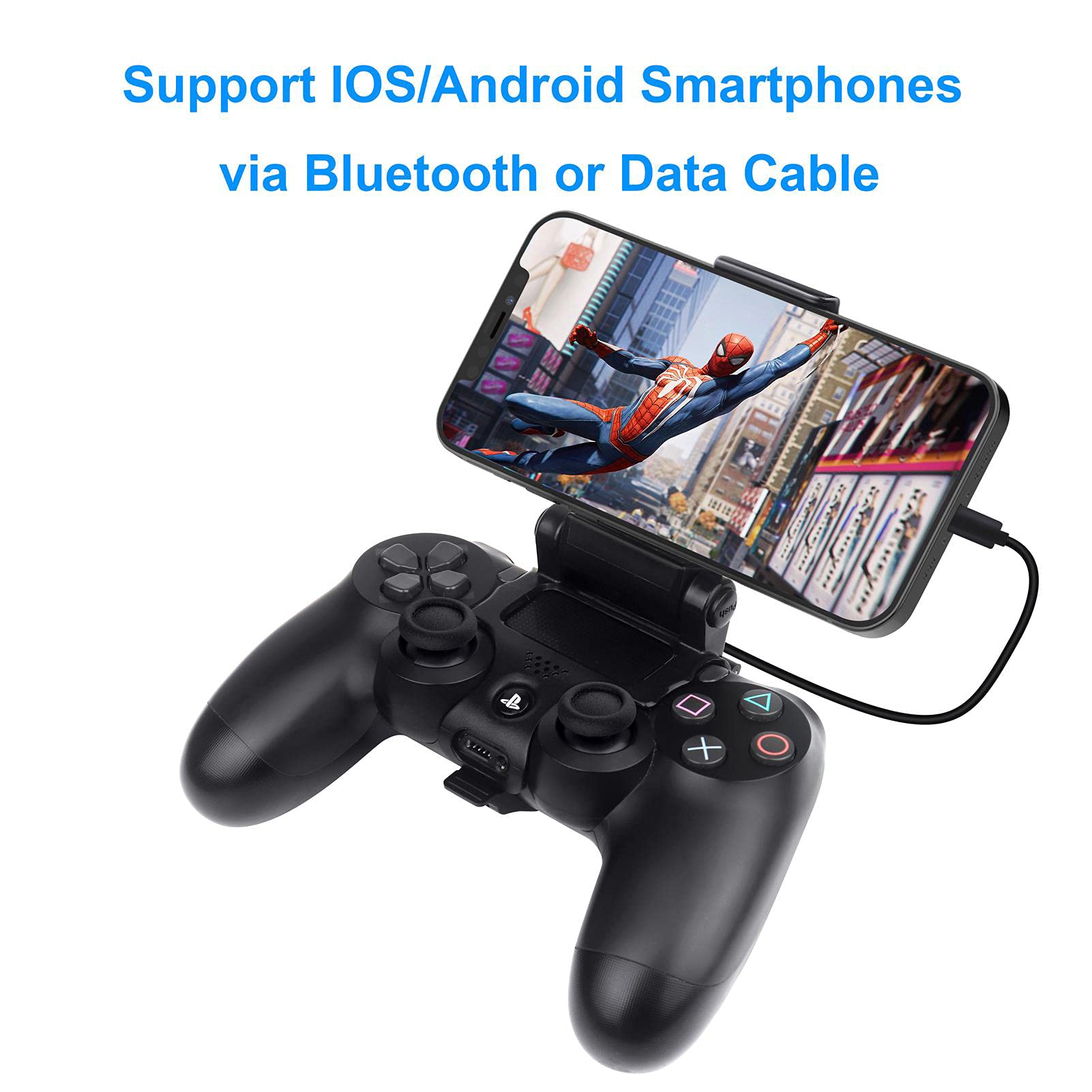 DEMOORY PS4 Controller Phone Mount Clip Holder for Remote Play, Adjustable Mobile Android/iOS Smartphone Gaming Clamp Stand Grip Bracket Compatible with Playstation 4/Slim/Pro Controller, Black