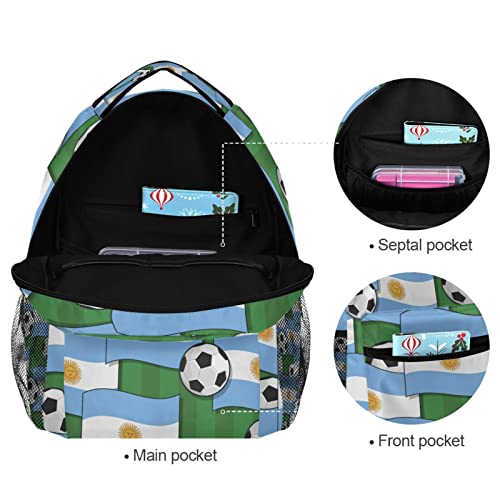 Krafig Argentina Flags and Soccer Balls Boys Girls Kids School Backpacks Bookbag, Elementary School Bag Travel Backpack Daypack