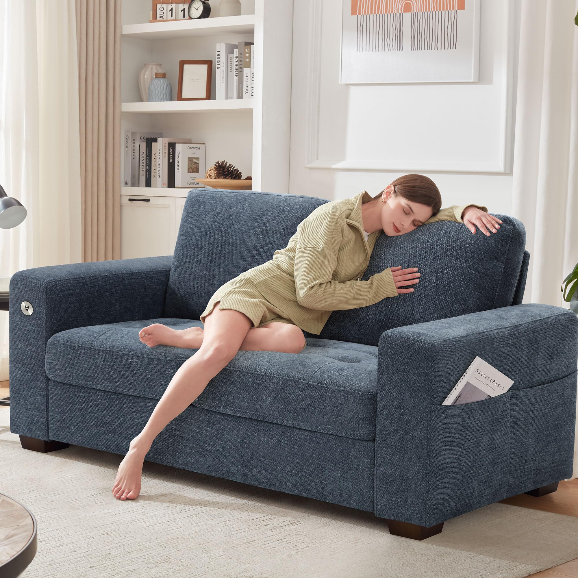 Ihanherry Sofa 70 Inch Loveseat with USB/Type-C Charging Port & Side Pocket, Comfy Modern 2-Seats Sofa for Living Room & Bedroom, Removable Medium Firm Sofa Cushion, Breathable Chenille Fabric, Blue