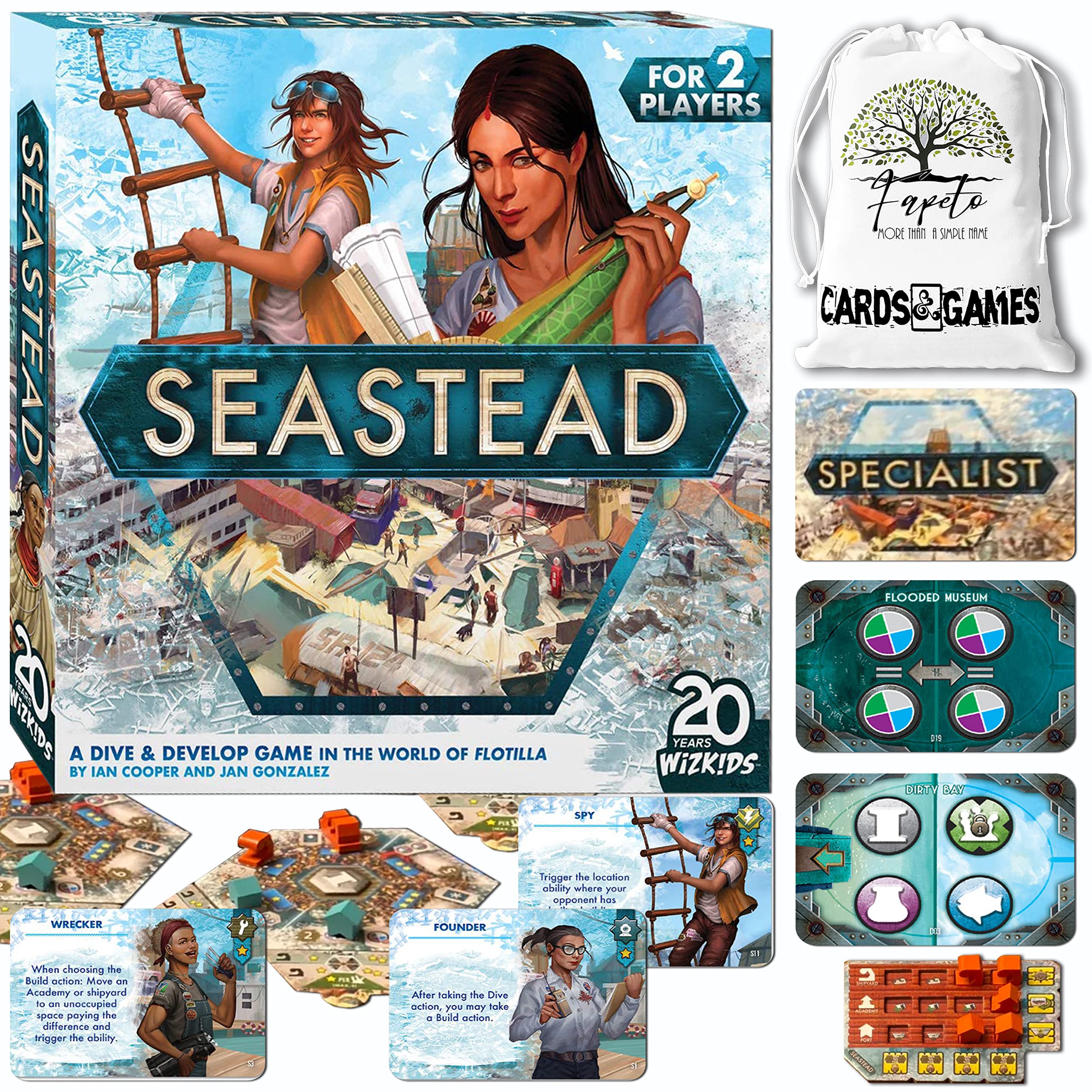 Develop a Float City in SEASTEAD Board Game Bundle with Random Color Drawstring Bag