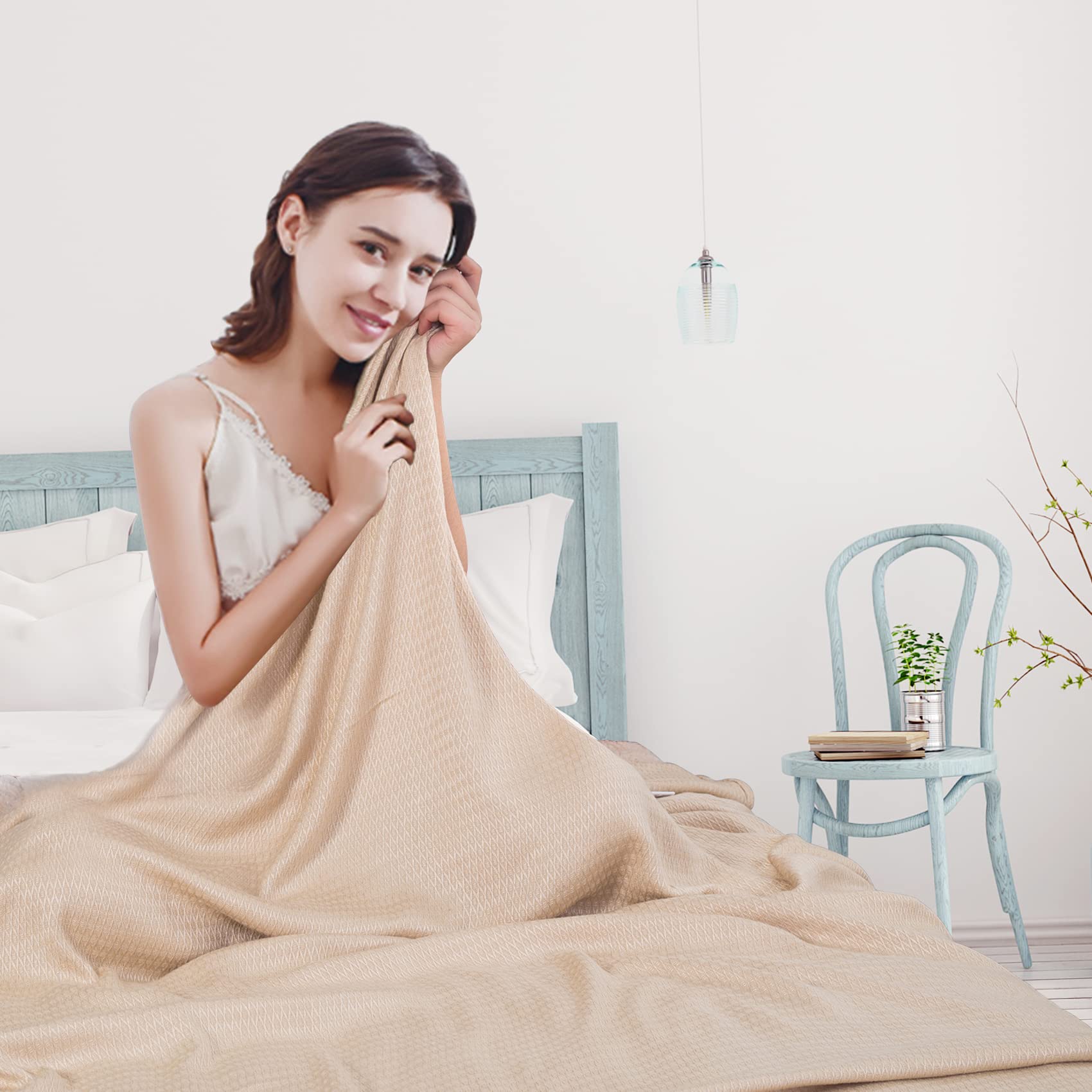 Cooling Blanket Full Size - 100% Rayon Derived from Bamboo, Summer Blanket for Hot Sleepers, Soft Comfy Lightweight Cool Blankets for Hot Sleepers (80x91 inches)