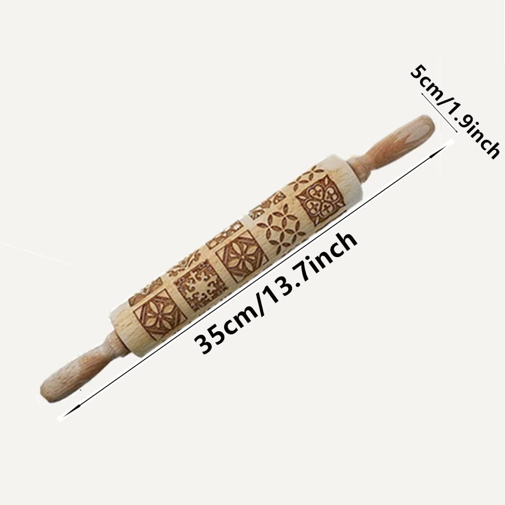 Embossing Rolling Pin,Rolling Pins for Baking,Christmas Wooden Rolling Pin, Deep Engraved Embossing Rolling Pin Kitchen Decor Tools for Baking Embossed Cookies (Window Grilles)