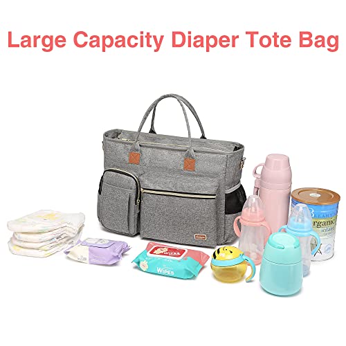 Rabjen Diaper Bag Tote, Travel Multifunction Baby Bag with Insulated Pockets Padded Sleeve for up to 15.7ββ Laptop