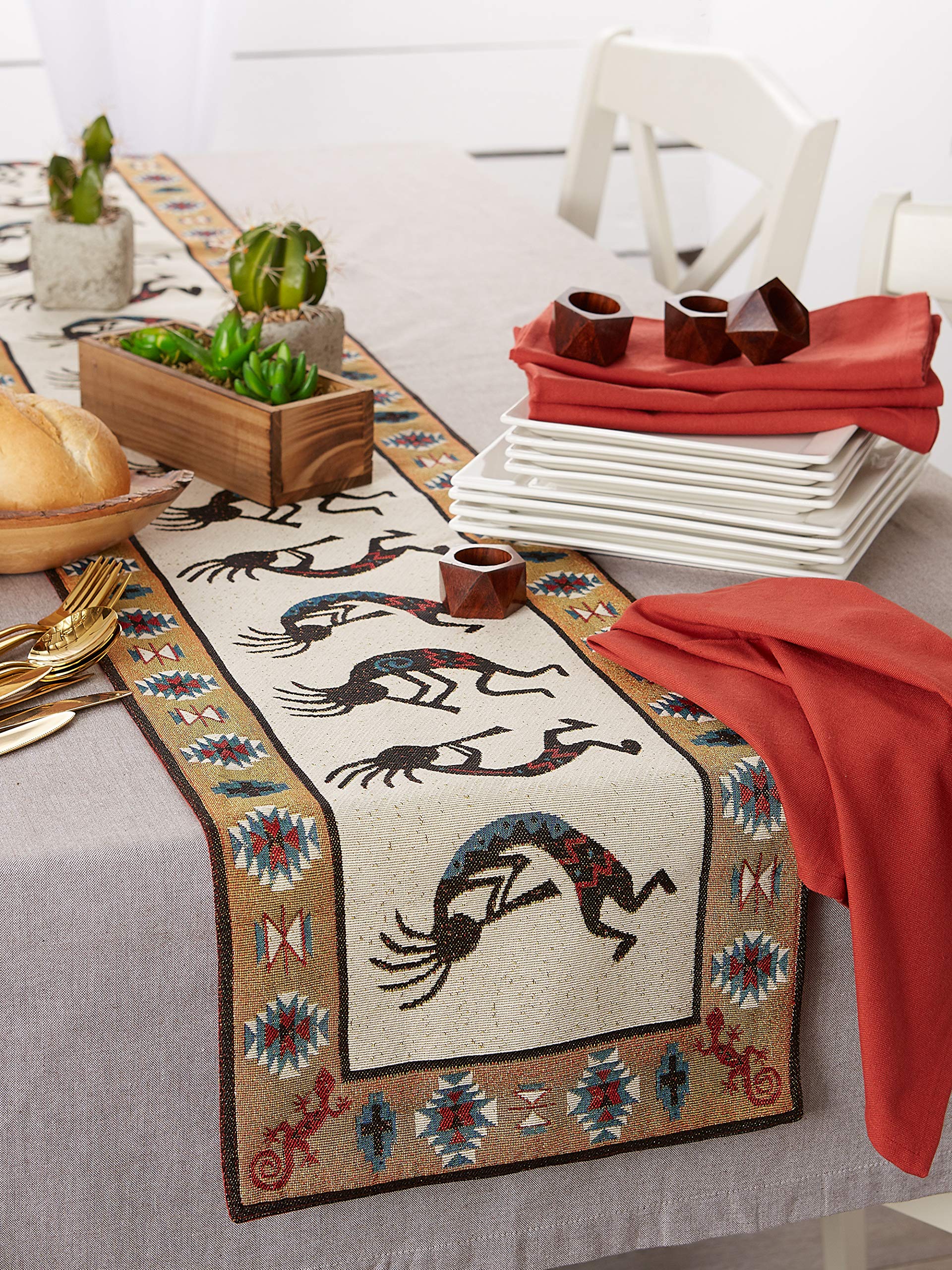 DII Tabletop Collection, Southwest Hacienda Stripe, Table Runner, 13x72, Kokopelli Tapestry
