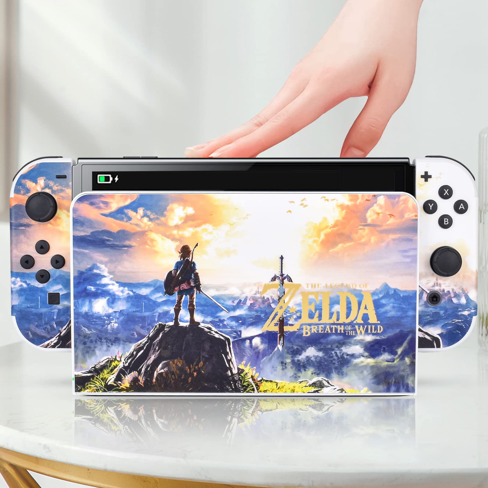 DLseego Switch OLED Skin Sticker Zelda Pattern Full Wrap Skin Protective Film Sticker Design for Switch OLED New Switch Model Joy-con Controller Skin-Deep Blue
