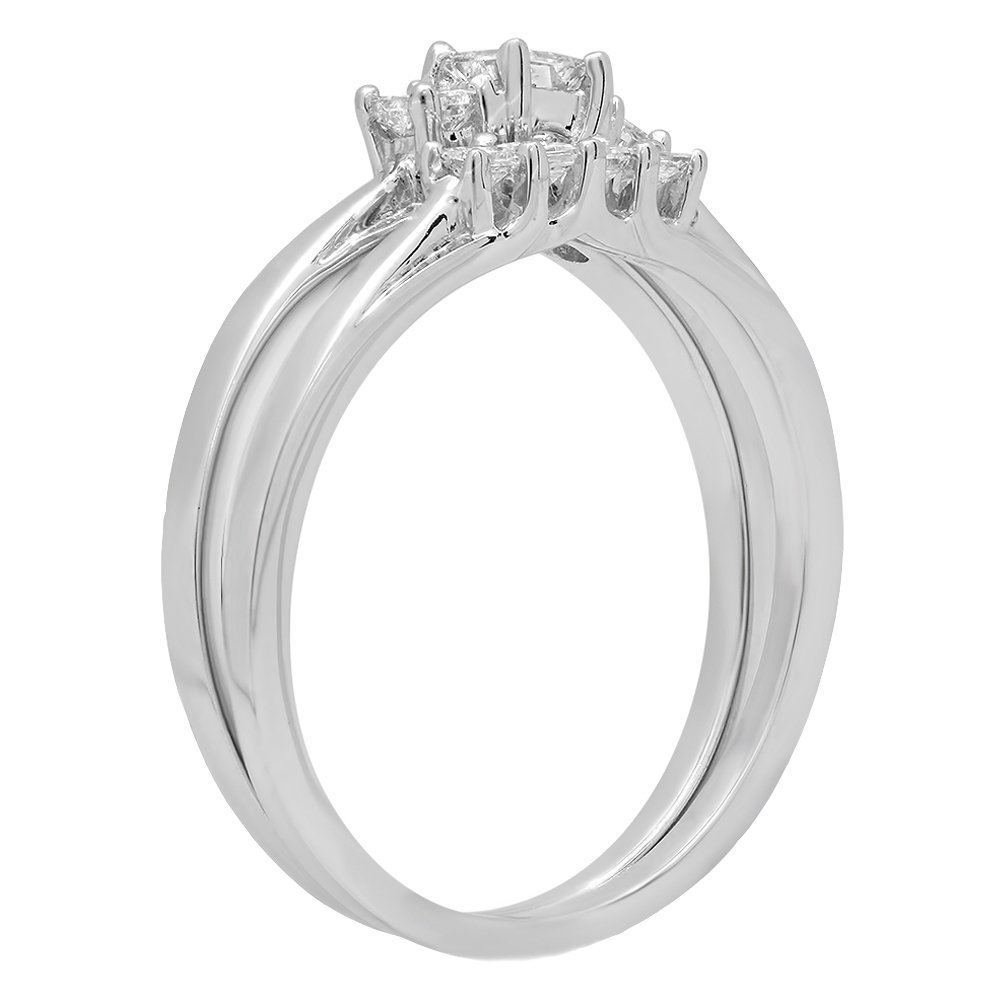 Dazzlingrock Collection 0.50 Carat (Cttw) 14K Princess Diamond Women 3 Stone Engagement Ring Set 1/2 CT, White Gold, Size 9