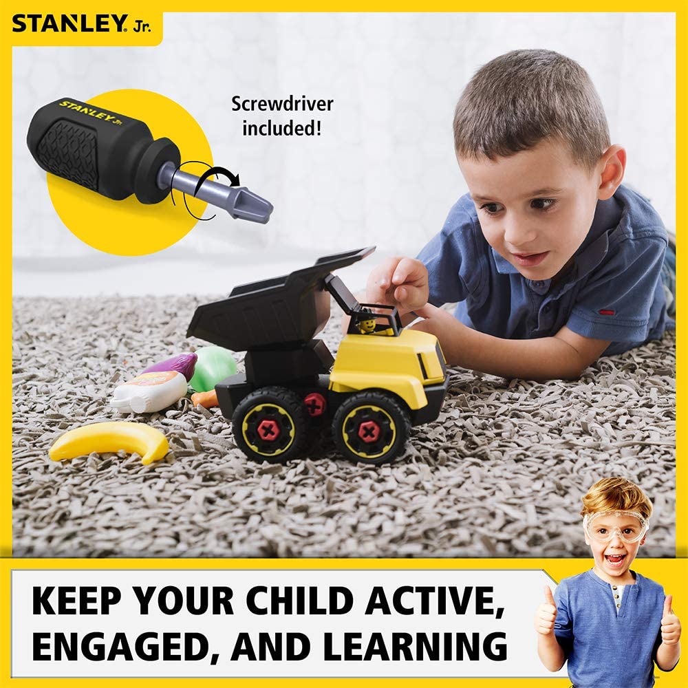 STANLEY Jr. Red Toolbox Stanley Jr - Take a Part Dump Truck, Yellow; Black