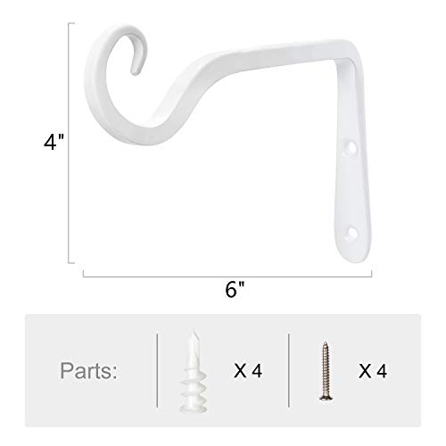 Mkono Hanging Plant Bracket 6 inch Metal Wall Plant Hook Decorative Plant Hanger for Bird Feeders, Planters, Lanterns, Wind Chimes, Home Decor Indoor Outdoor 2 Pack, White