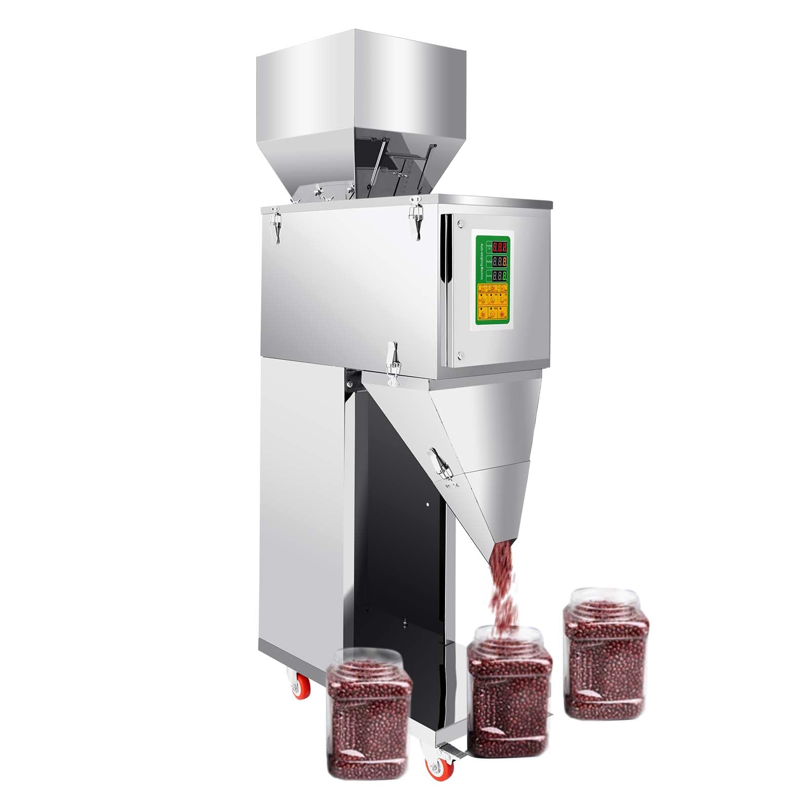 Particle Filling Machine, 10-999g Automatic Particle Weighing Filler Depenser, Intelligent Bottle Bag Pouch Split Quantitative Packing Filler with Foot Pedal for Tea Seeds Grains Flour Beans Glitter