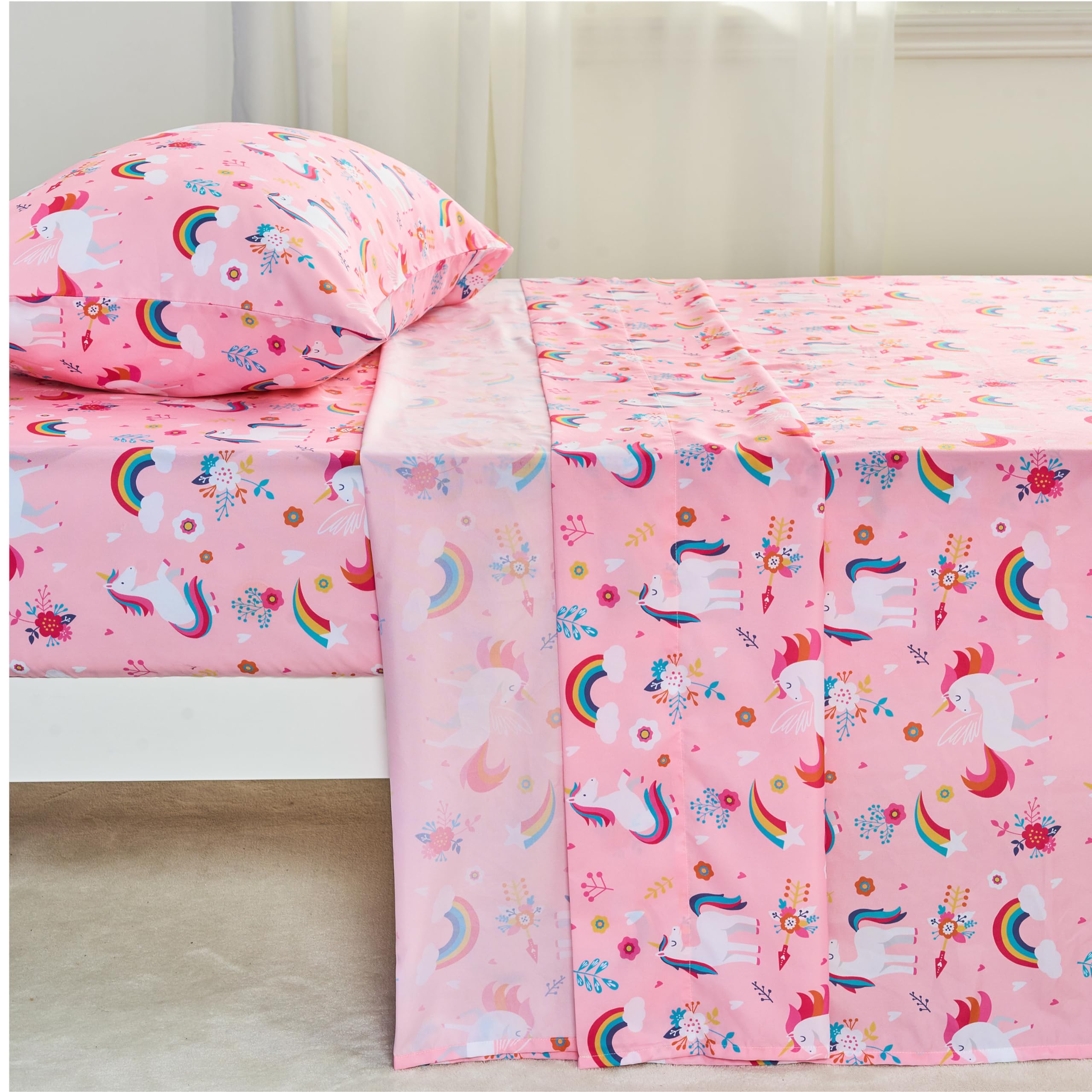 Joiedomi Kids Twin Sheet Set Unicorn - 3 Piece Soft Microfiber Bed Sheets - Deep Pocket Wrinkle Free - Cozy Toddler Bedding Set - Fade Resistant Breathable for Boys Girls Teens