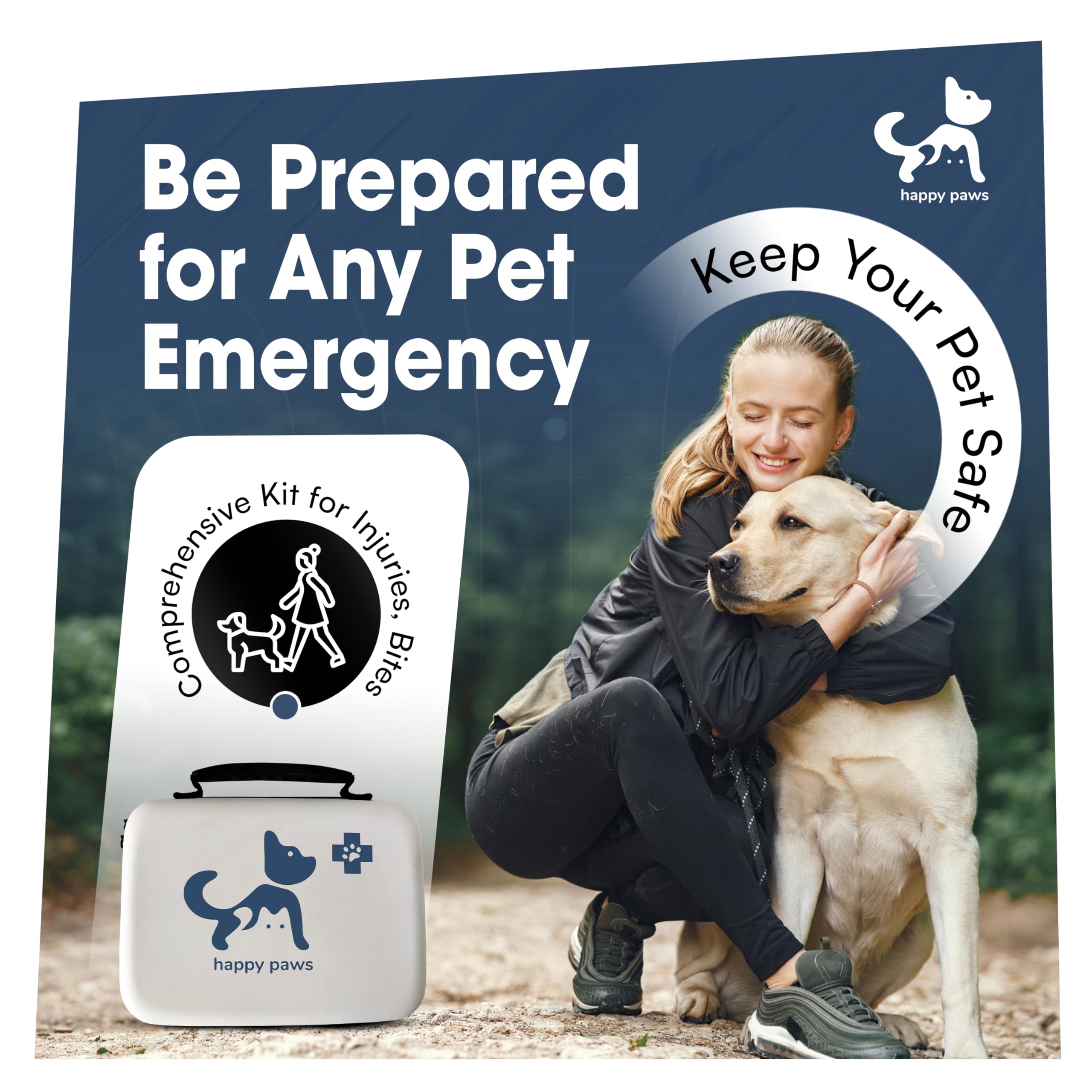 Happy Paws Pet First Aid Kit for Dogs and Cats - Complete Travel Emergency Kit, Puppy and Cat Safety, Portable First Aid Solution for Pets, Ideal for Home or Outdoors