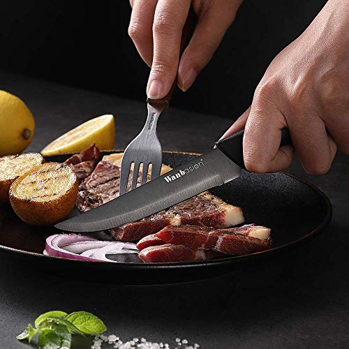 Wanbasion Black Non Serrated Steak Knives Set, Steak Knife Set Dishwasher Safe, Sharp Steak Knives Set for Kitchen with Ergonomic Handles