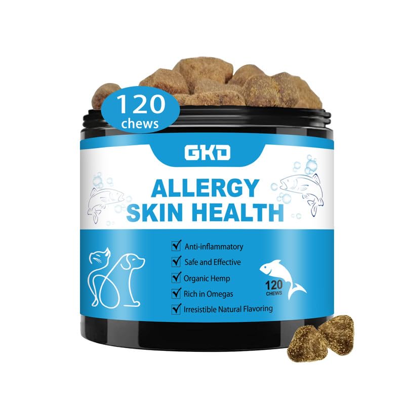 GKD Dog Allergies Relief - Trusted Formula, Allergy Itch Relief, Fish Oil Soft Chews, Helps Reduce Normal Shedding, Probiotics for Healthy Skin & Coat