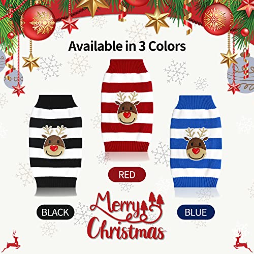 Hotumn Christmas Dog Sweaters Elks Pattern Dog Coat Xmas Classic Striped Style Dog Clothes Knitwear for Small Dogs Cats - Red (Large)