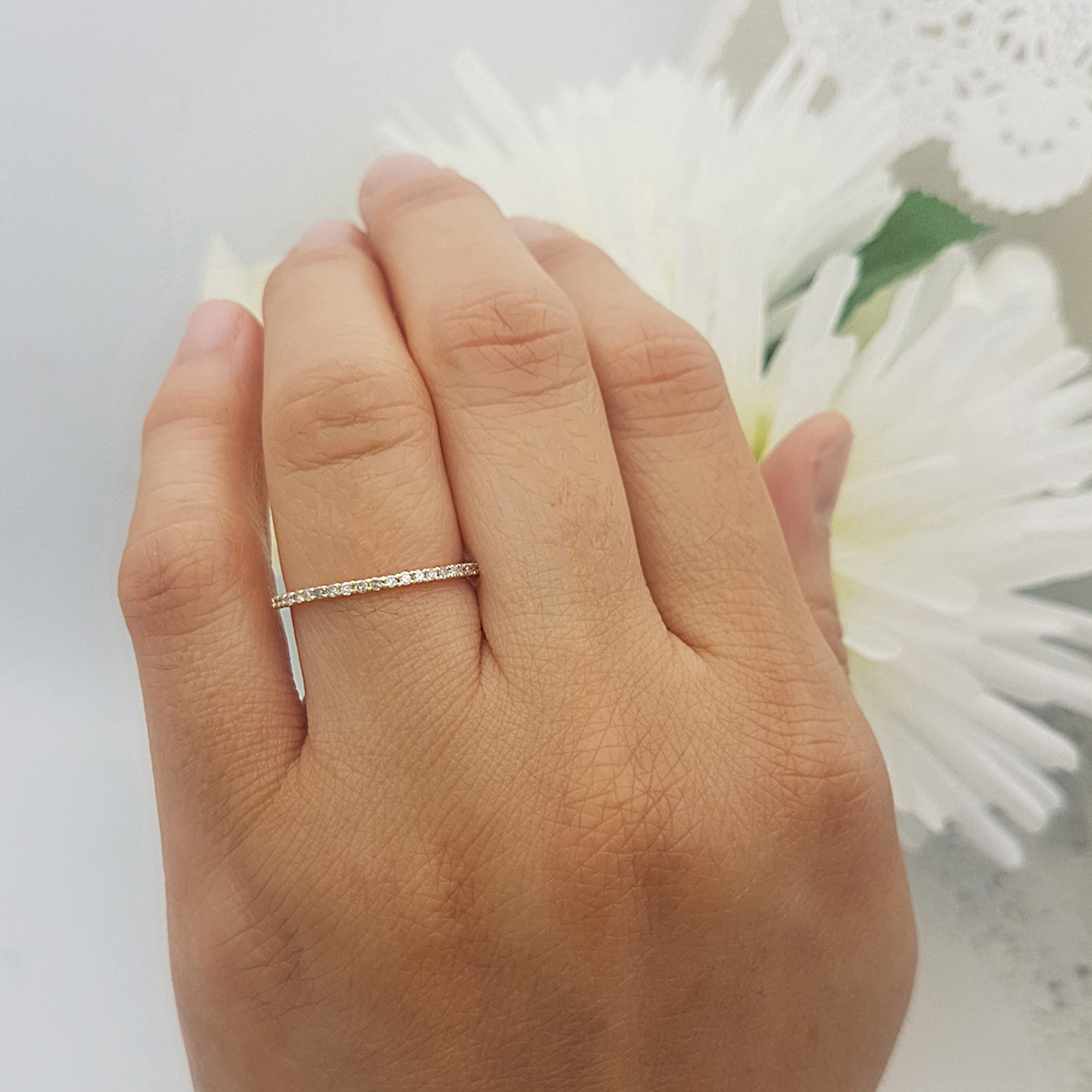 Dazzlingrock Collection 0.15 Carat (Cttw) Round White Diamond Minimalist Stackable Band for Women in 14K Solid Yellow Gold, Size 8