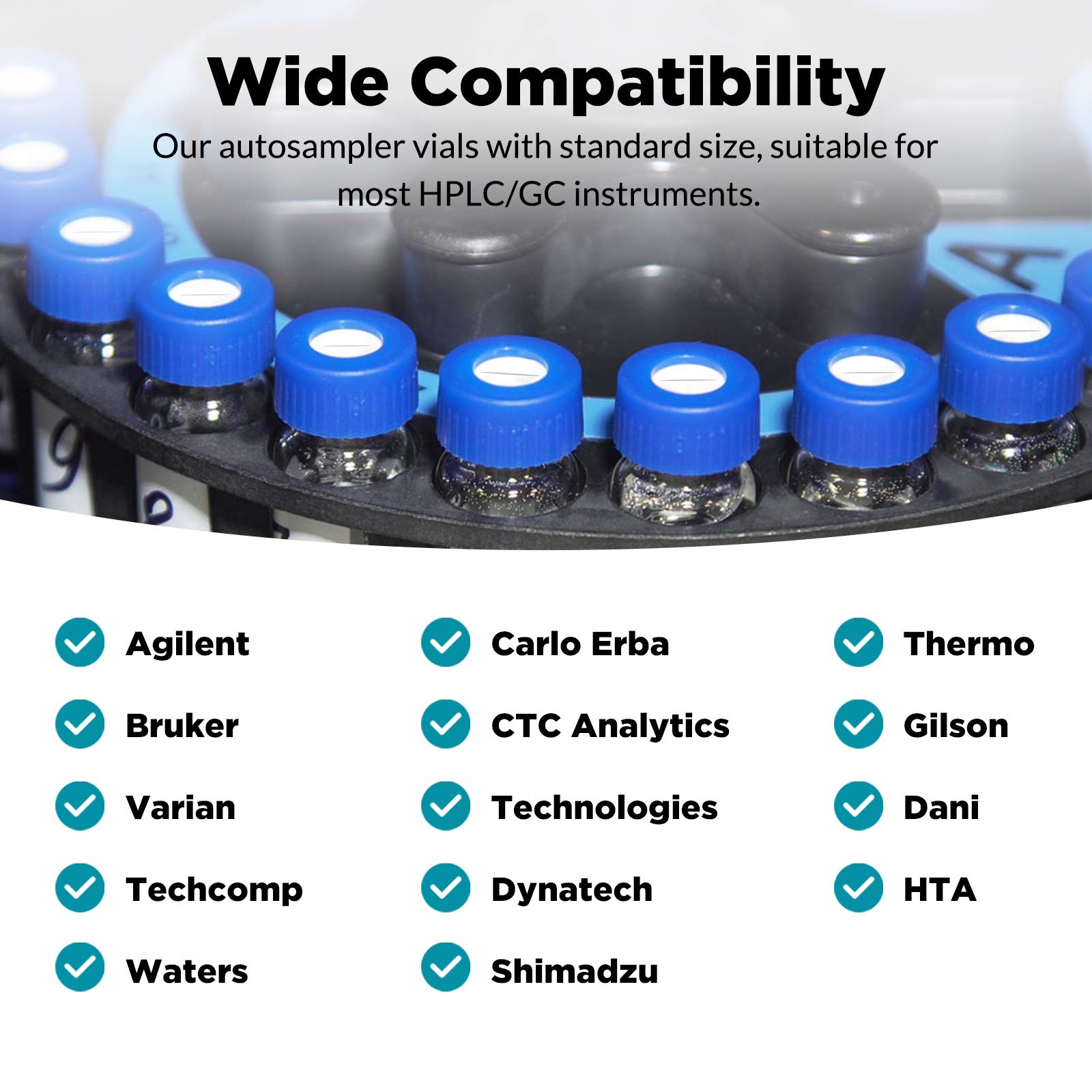 Membrane Solutions Autosampler Vials, 2ml HPLC Vials, 9-425 Lab Clear Vials with Write-on Spot and Graduations, 9mm Blue ABS Screw Caps & Septa for GC Sample Vials, 100 Pcs