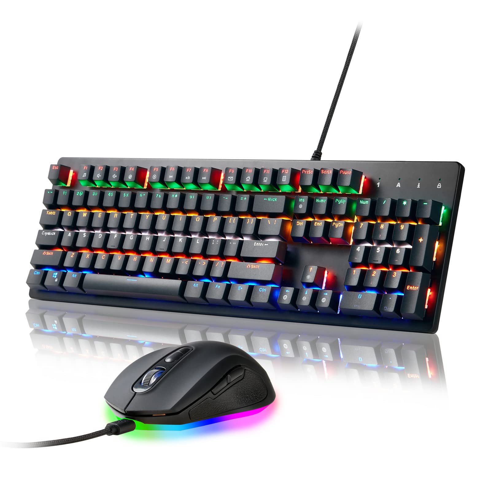 Gaming Keyboard and Mouse Combo, True RGB Backlit Office Keyboard, 104 Keys Metal Panel USB Wired Keyboard for Windows Laptop PC,Value Combo Set [New Version]
