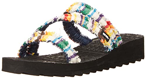MUK LUKS Women's Wave Riptide Sandals, White Multi, 9