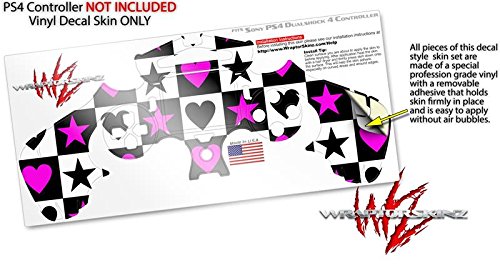WraptorSkinz Vinyl Decal Skin Compatible with Sony PS4 Controller PlayStation 4 Original Slim and Pro Hearts and Stars Pink (Controller NOT Included)