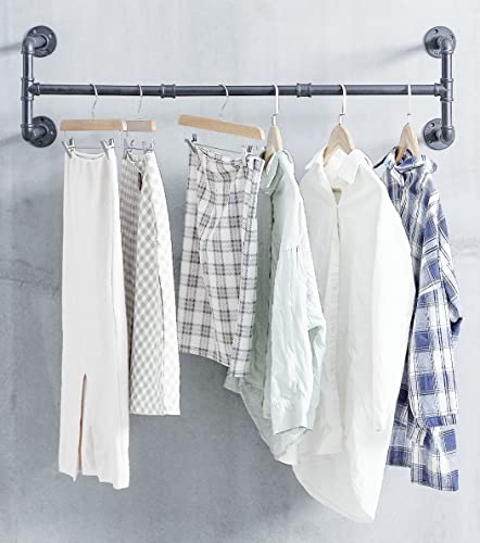 Industrial Pipe Clothes Racks, Wall Mounted Garment Racks, Space-Saving Display Hanging Clothing Racks, Heavy Duty Steampunk Detachable Multi-Purpose Hanging Rod for Closet Storage, Black (Black)