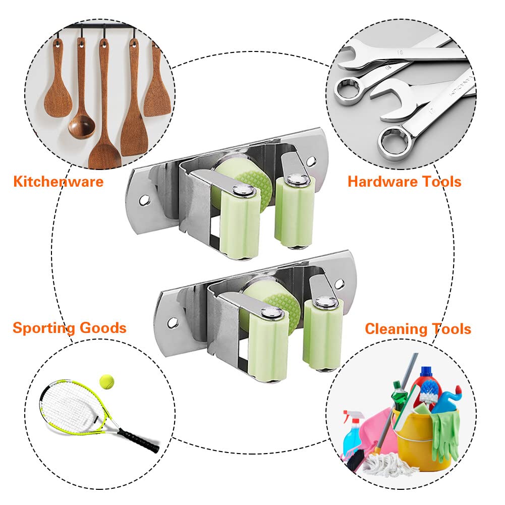 Ikasus Heavy Duty 5PCS Broom and Mop Holder, Orange, Stainless Steel