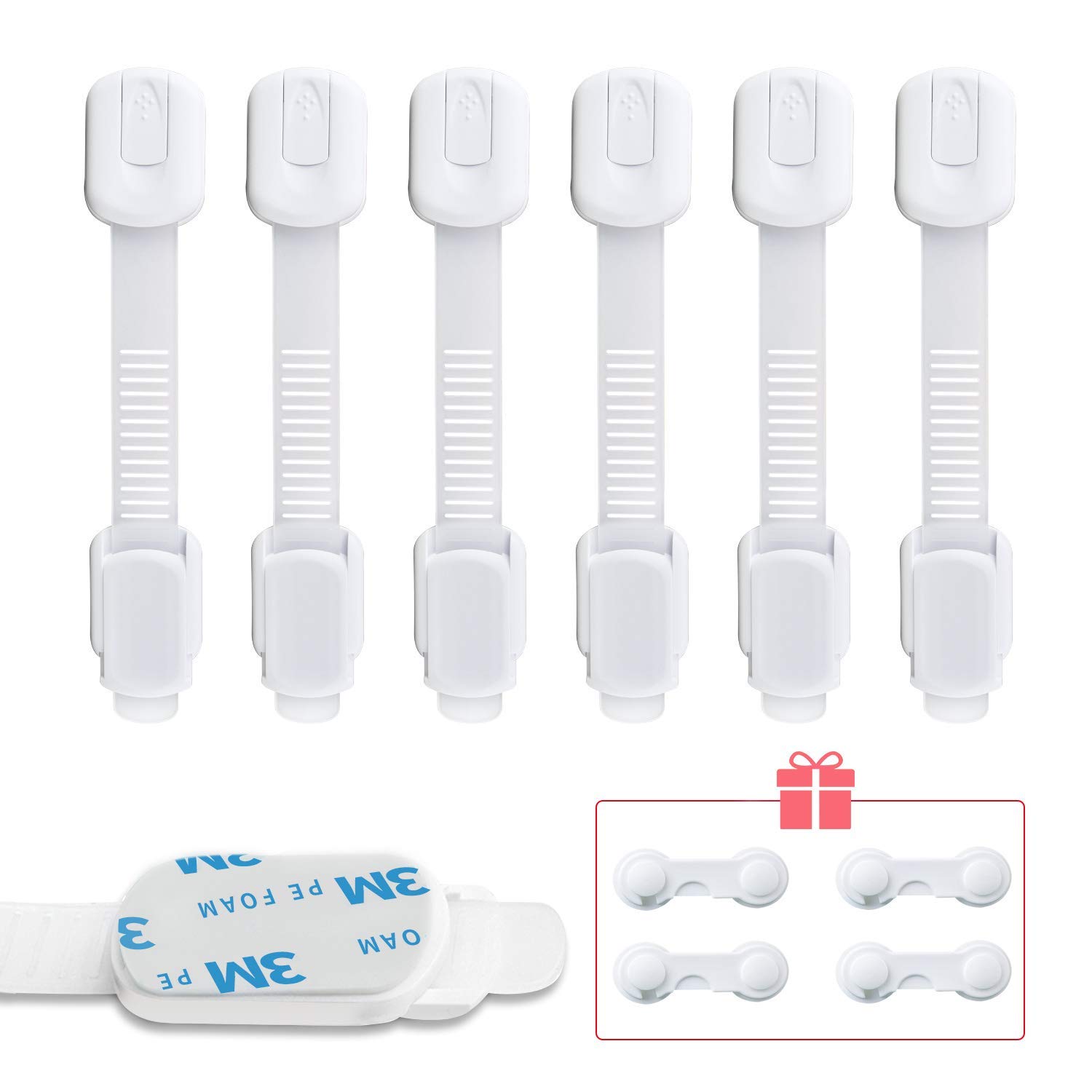 Child Safety Strap Locks & Cabinet Locks, SKYNEW Baby Safety Lock Set with Strong 3M Adhesive, for Fridge, Drawer, Wardrobe, Toilet, No Drilling Installation (6+4 Pack)