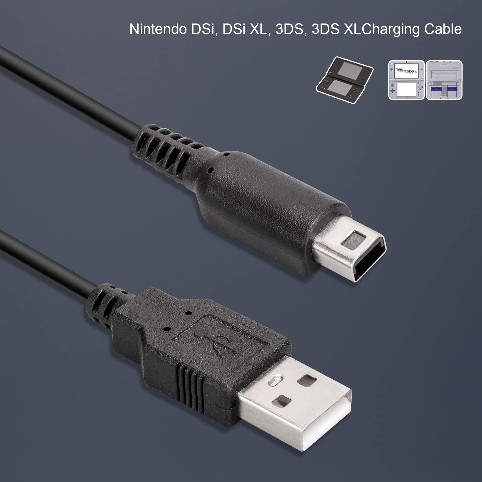 Coomoors DSi Charger,1.2M/4FT 3DS 2DS Lite Charger Cable Power USB Charging Cord for Compatible with Nintendo New 3DS/3DS XL/2DS/2DS XL/DSi XL Lite Black Wall Charger and Car Charger(2 Pack)