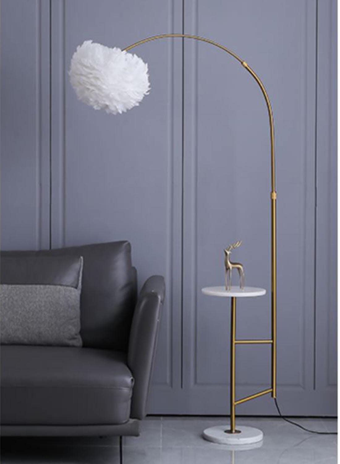 Delemade Floor Lamp,Modern Bedside Lamp with Table, Glam Floor Lamp for Living Room, Bedroom (A Golden)