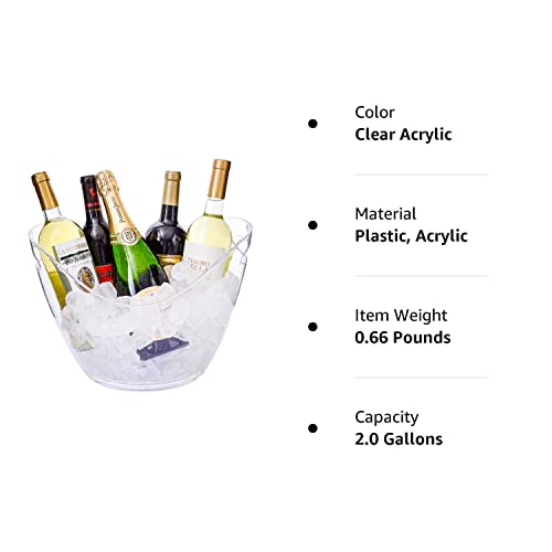 Raincol Ice Bucket Clear Acrylic 8 Liter Plastic Tub For Drinks and Parties, Food Grade, Holds 5 Full-Sized Bottles and Ice 1