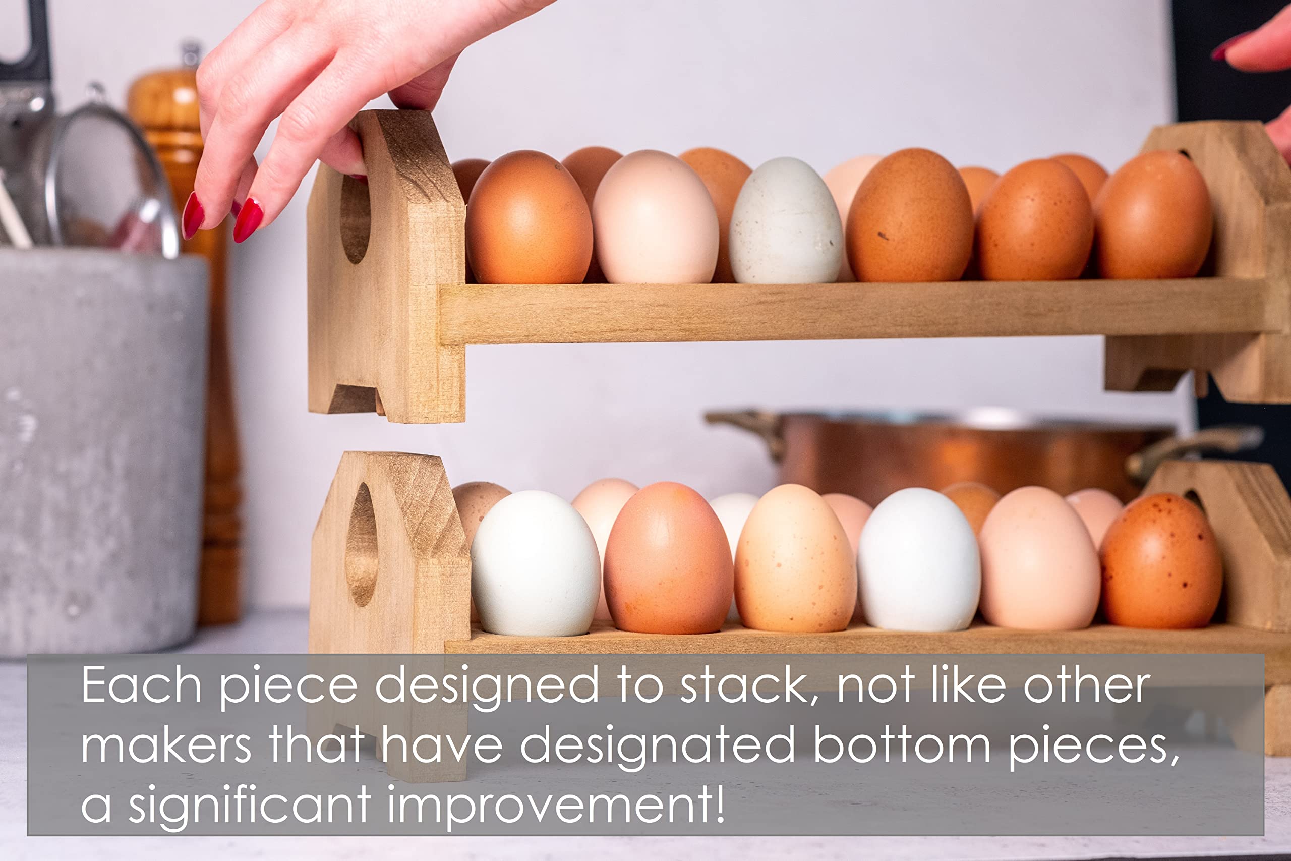 Farmhouse Stackable Wood Egg Holder l Egg Storage l Fresh Egg Storage l Wooden Egg Holder l Wooden Egg Rack l Wood Egg Carton l Egg Tray (1)