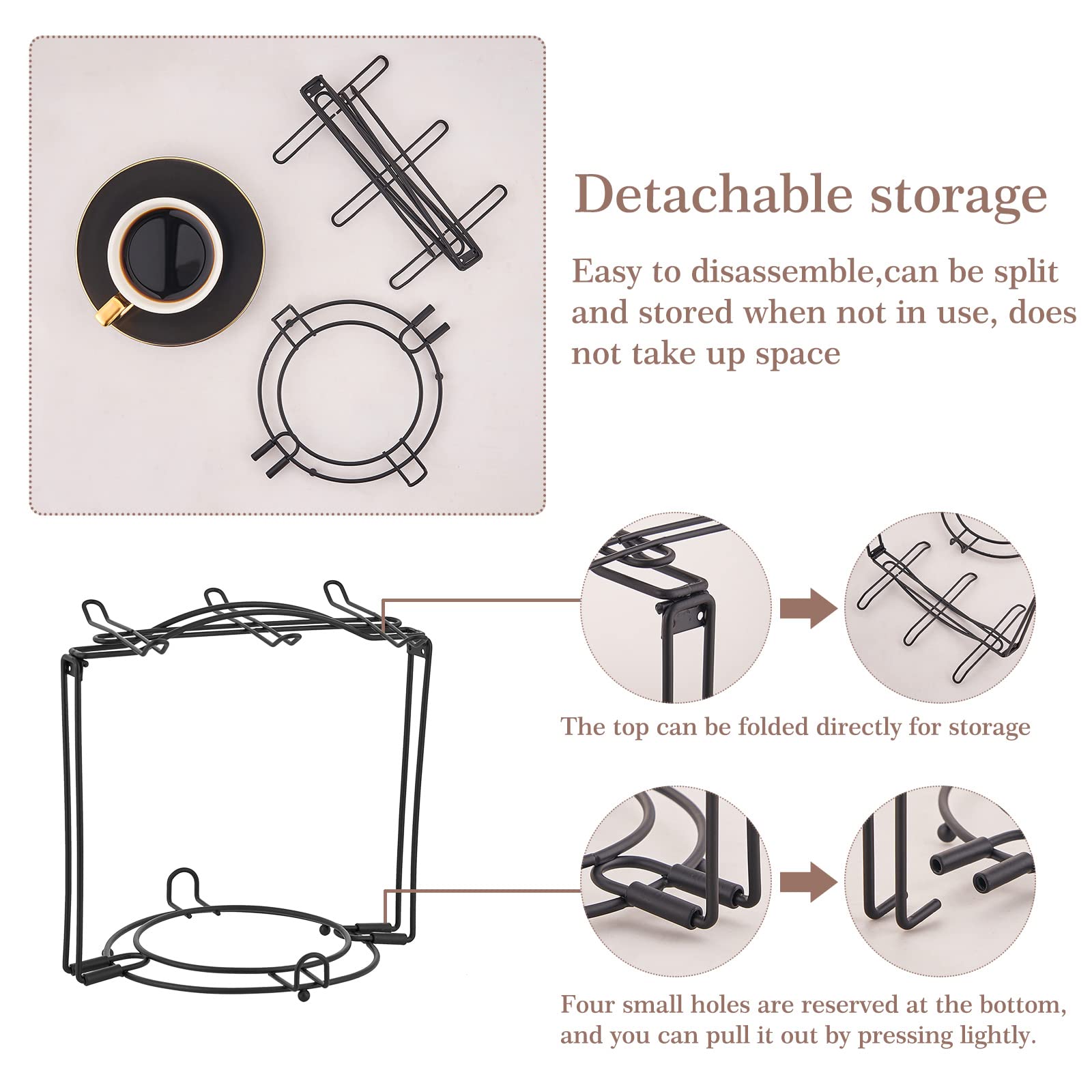 CHILDIKE Coffee Cup Rack, Tea Cup Holder Stand Dishes Organizer, Teacup Display Stand, Iron Tea Set Basket Holder Cup Drying Rack for Counter (Black)