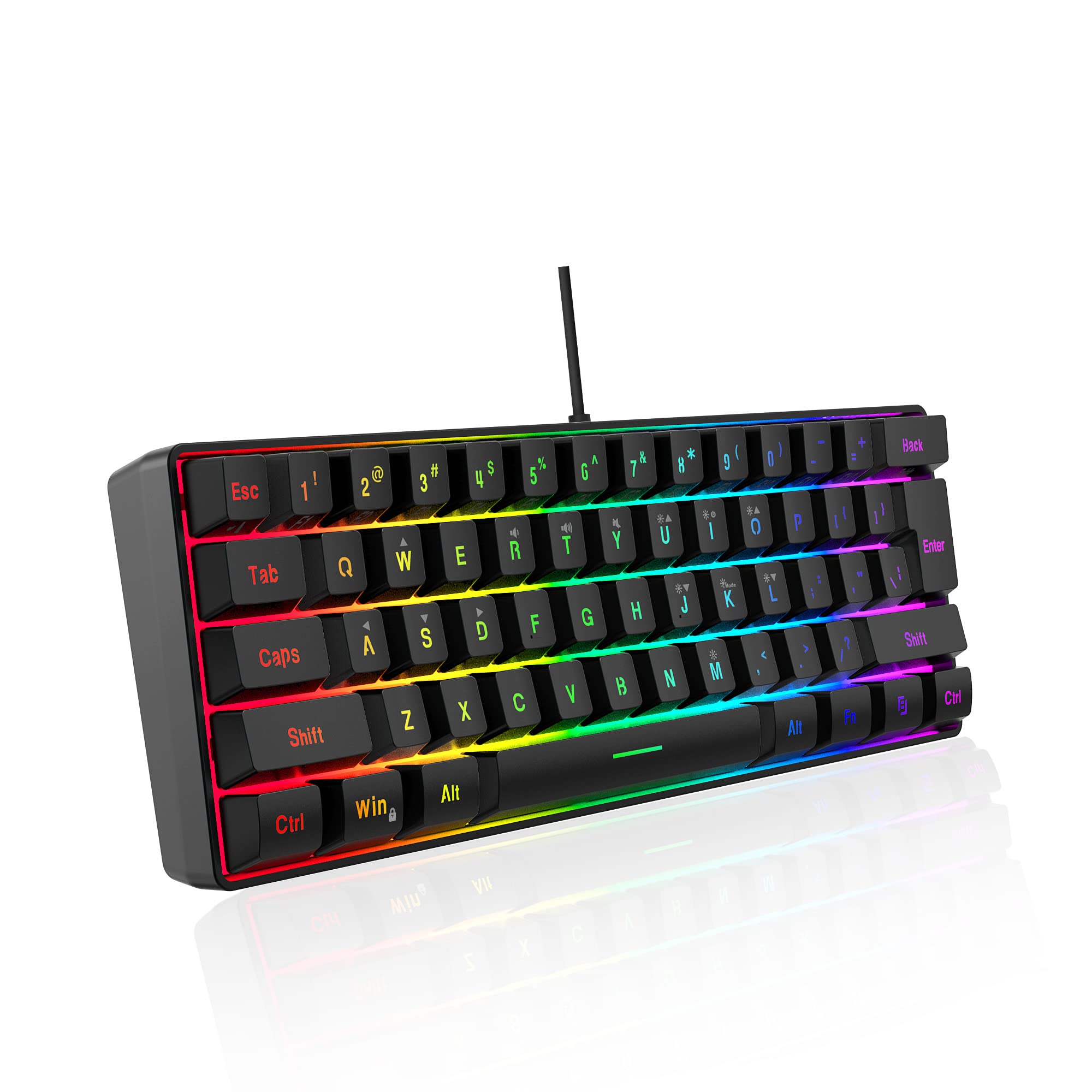 DGG 60% Wired Gaming Keyboard,Colorful Rainbow Key Cap,RGB Ergonomic Waterproof Small Mechanical Feeling Keyboard, for PC Mac PS4 Xbox Gamer, Typist, Travel