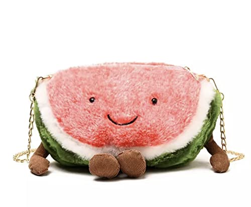 Watermelon Shaped Purse Coco Melon Food Plush Purse Fruit Messenger Bag Crossbody Shoulder Bag Pink, Green, White, Brown, Black