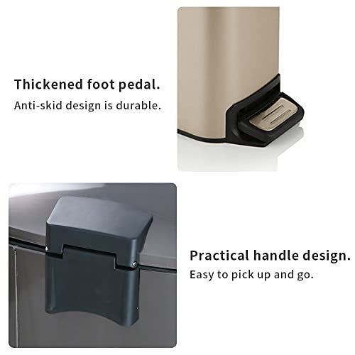 keling 6L/1.6gallon Small Bathroom Trash Can with Lid Soft Close ,Stainless Steel Pedal Garbage Can Gold ,Anti-Fingerprint Finish