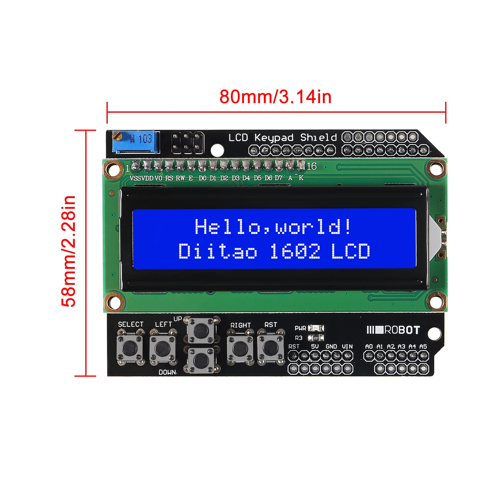 Diitao 3PCS 1602 LCD Keypad Shield 16x2 LCD Expansion Shield Board Blue Backlight 4.5-5.5V for Robot (1602 LCD)