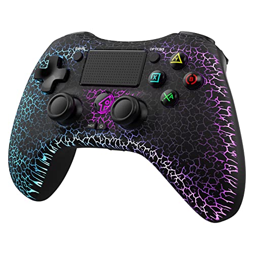 RALAN Wireless Controller with 8 Color Adjustable LED Lighting Compatible with PS4 Pro/PS4 Slim/PS3/PC/IOS/Nintendo Switch/PS4 Controller Dualshock 4, with Headphone Jack for FPS Game (Black)