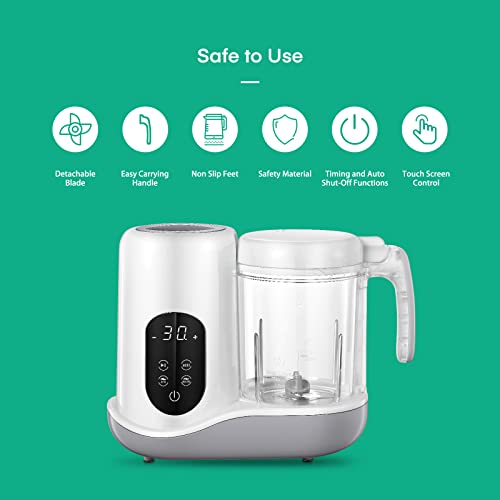 TLGREEN Baby Food Maker Steamer and Blender | Baby Puree Maker with Self Cleans | Baby Food Warmer Mills Machine | Auto Cooking & Grinding | Anti Waterproof Drying System | Touch Screen Control White