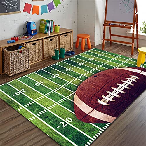 HONGXIU Sports Field Area Rug, Football Rug, American Style Retro Football Home Decor Rug for Living Room Bedroom Children's Room Game Room Kindergarten Non-Slip Washable 6x8ft
